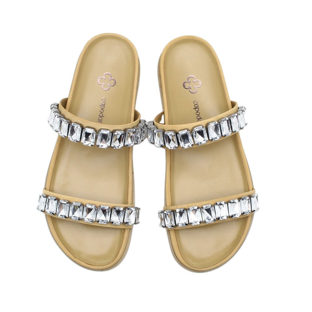 Chinelo Rasteira Pedrarias Couro Nobuck Pecan Pecan - Capodarte