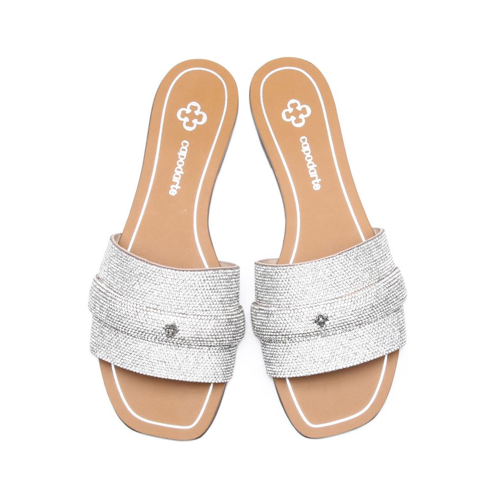 Chinelo Rasteira Nude Seda Pedrarias Nude e Seda - Capodarte